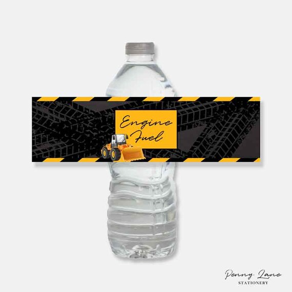 Editable PDF, Water Bottle Label, Digger Birthday Party Decorations ...