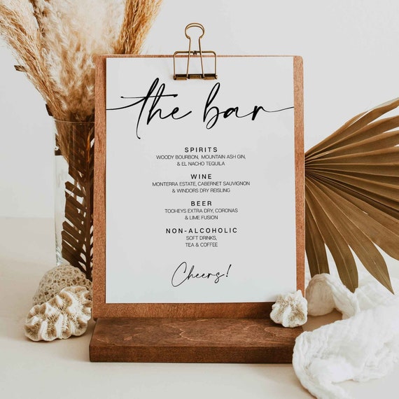 EDITABLE PDF, Wedding Bar Menu, Drinks List, Alcohol List, Bar Sign ...