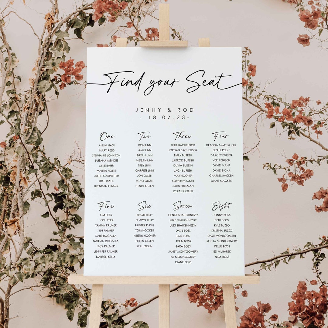 Wedding Guest Seating Chart, Seating Arrangements, Plan, Stationery ...