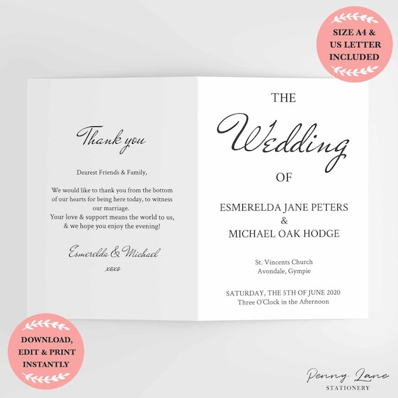 EDITABLE PDF, Wedding Program, Order of Events, Order of Service ...