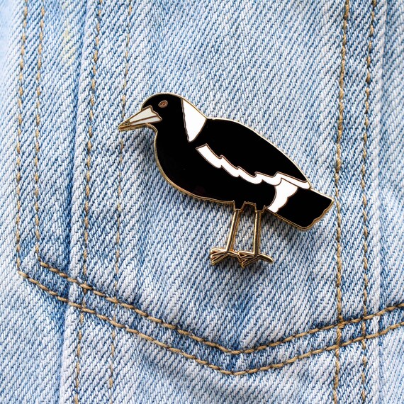 Australian Magpie, Hard Enamel Pin, Maggie Pinback Button, Wild Birds ...