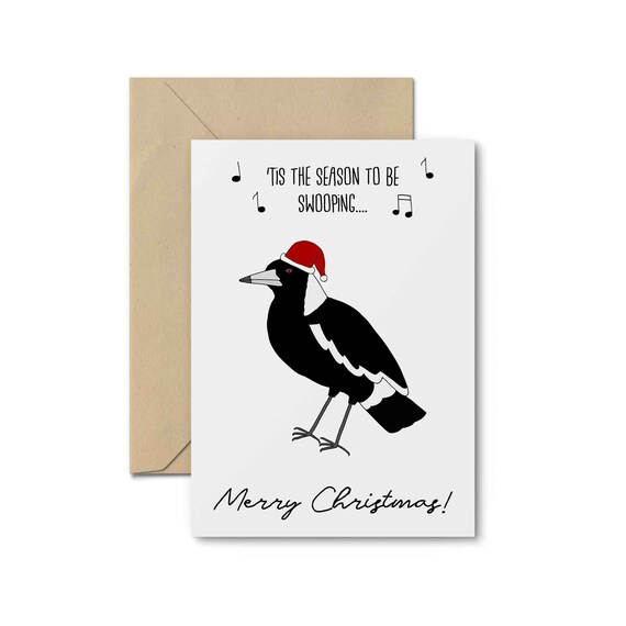Aussie Christmas Card, Magpie Greeting Card, Native Bird, Animal ...