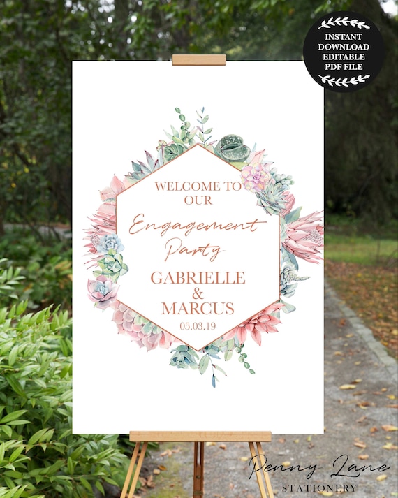 EDITABLE PDF, Engagement Welcome Sign, Welcome Poster, Rose Gold ...