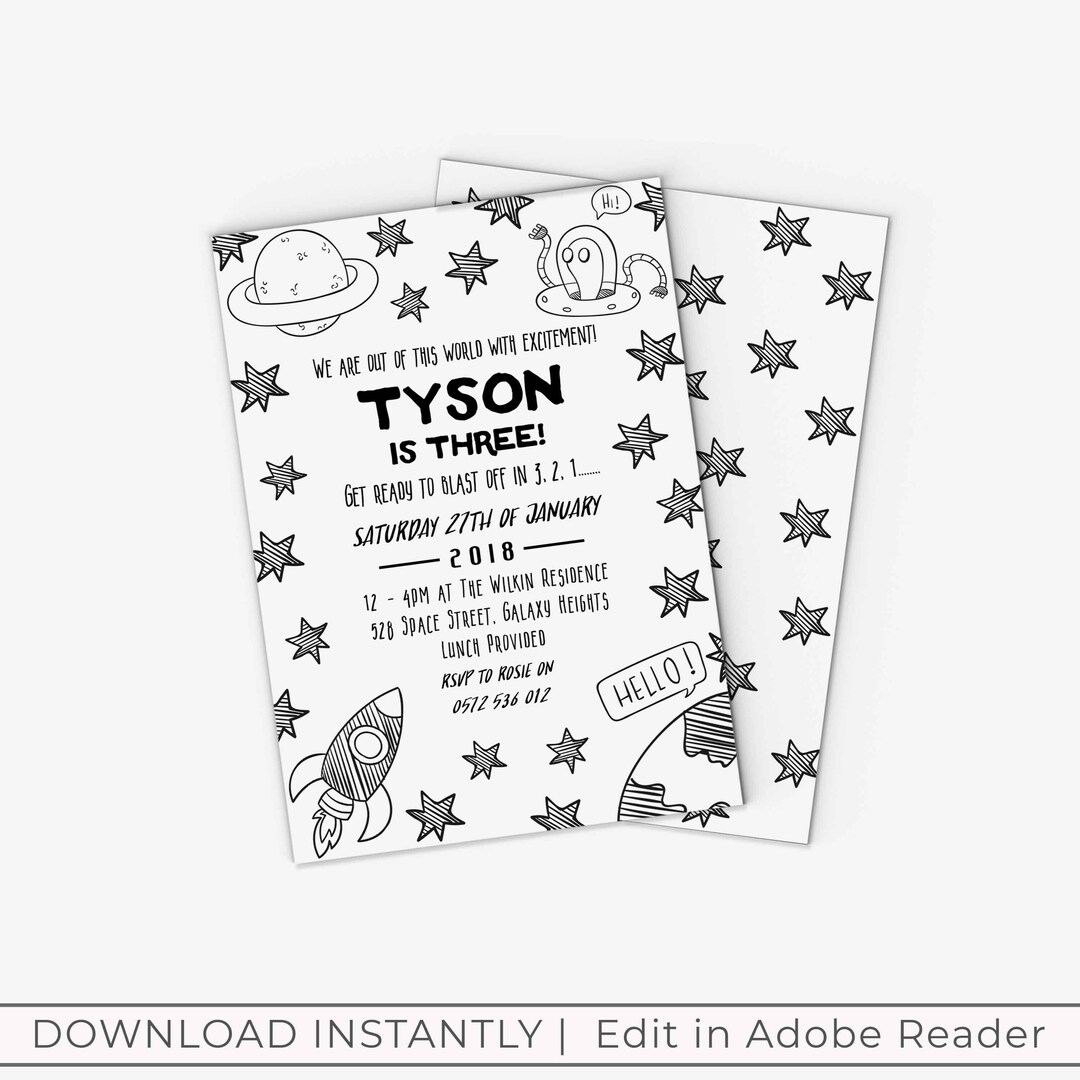 EDITABLE PDF, Space Invite, Galaxy Invitation, Spaceman Birthday ...