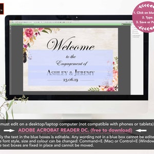 EDITABLE PDF, Boho Welcome Sign, Engagement Poster, Entrance ...
