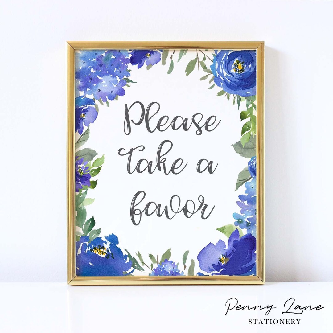 Blue Floral Please Take a Favor Sign, Baby Shower Favor Sign, Favor ...