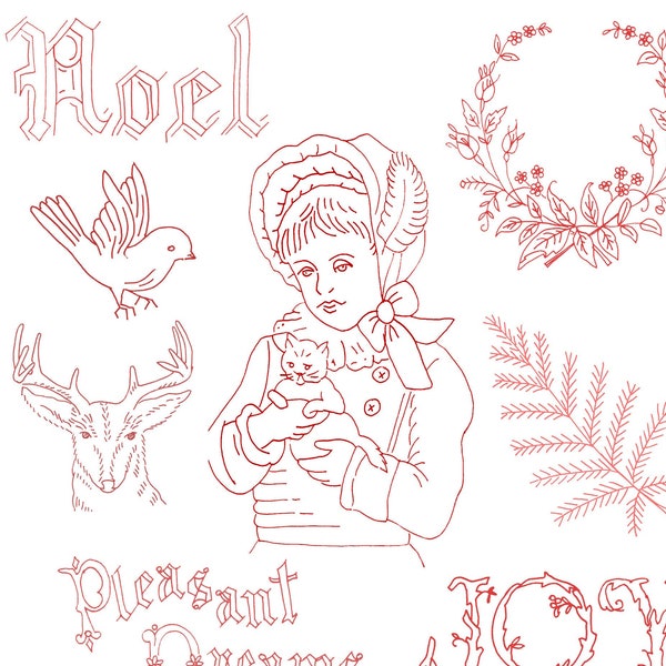 Christmas Redwork - Etsy