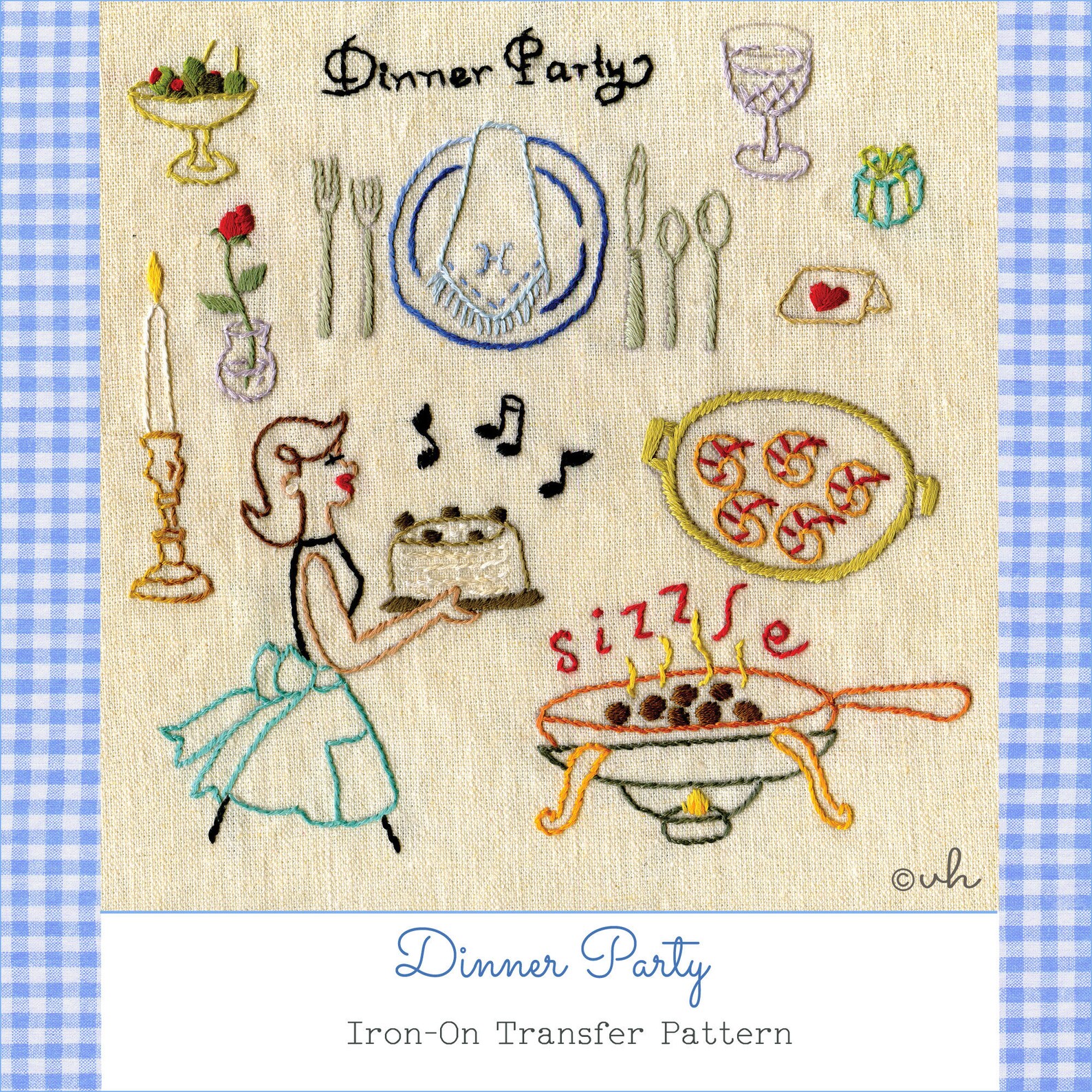 DINNER PARTY Embroidery Sampler Pattern Iron-on Transfer - Etsy