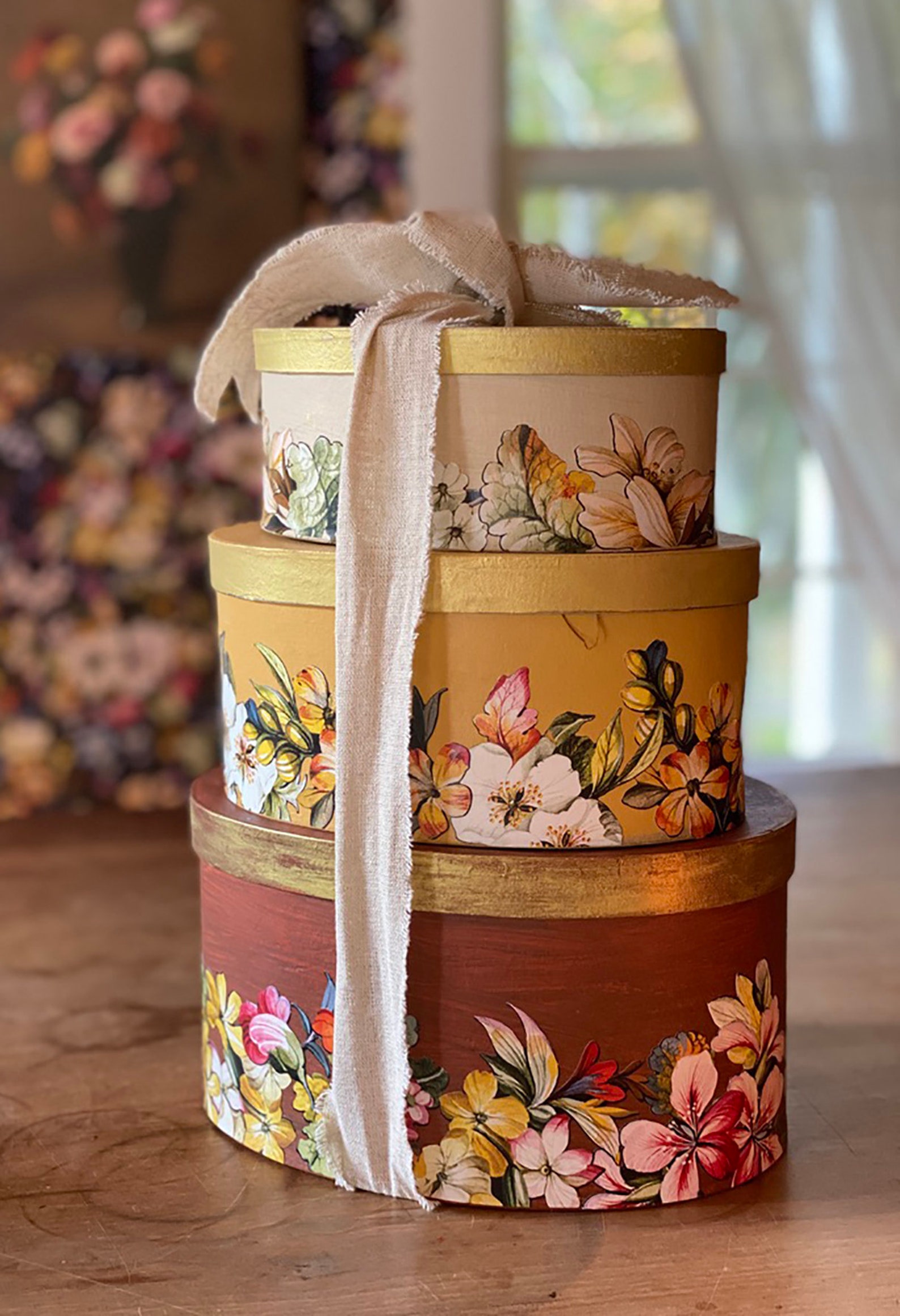 Decoupaged Oval Box Set in Fall Colors - Etsy