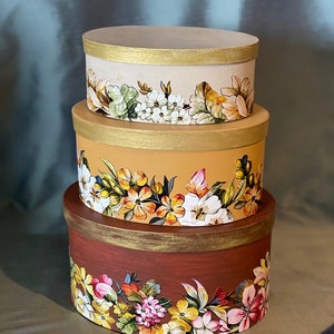 Decoupaged Oval Box Set in Fall Colors - Etsy