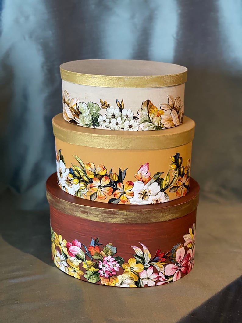 Decoupaged Oval Box Set in Fall Colors - Etsy