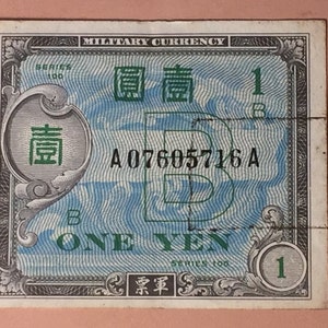 Japanese Military Currency b Yen One Yen - Etsy