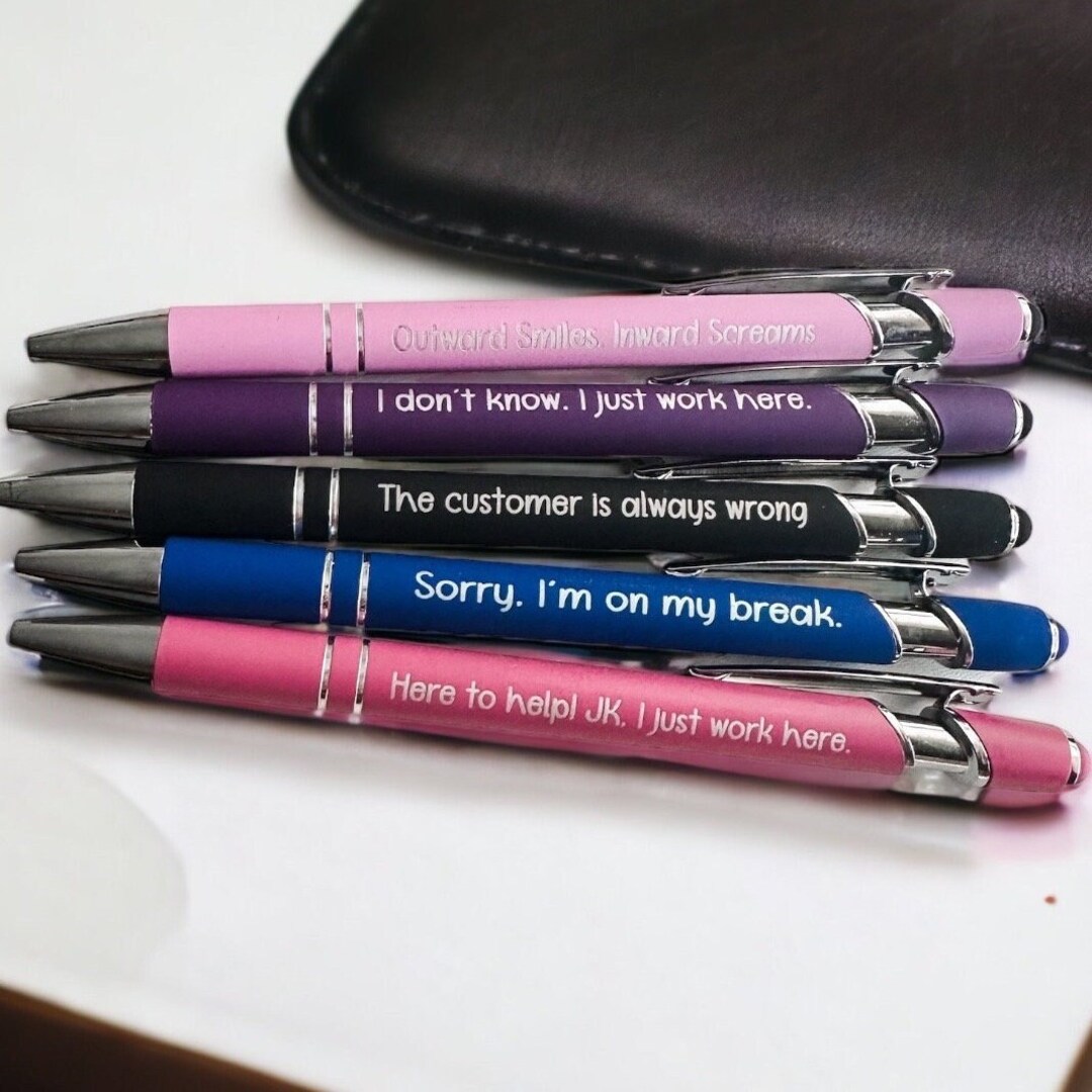 Sarcastic Pen Set 5 Pack - Funny Demotivational Snarky Customer Service ...