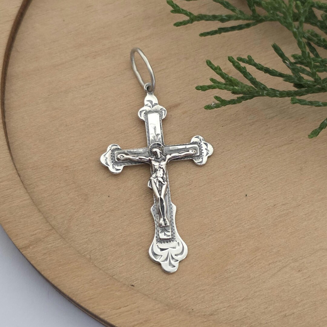 Sterling Silver Orthodox Crucifix Pendant Save and Protect Cross ...