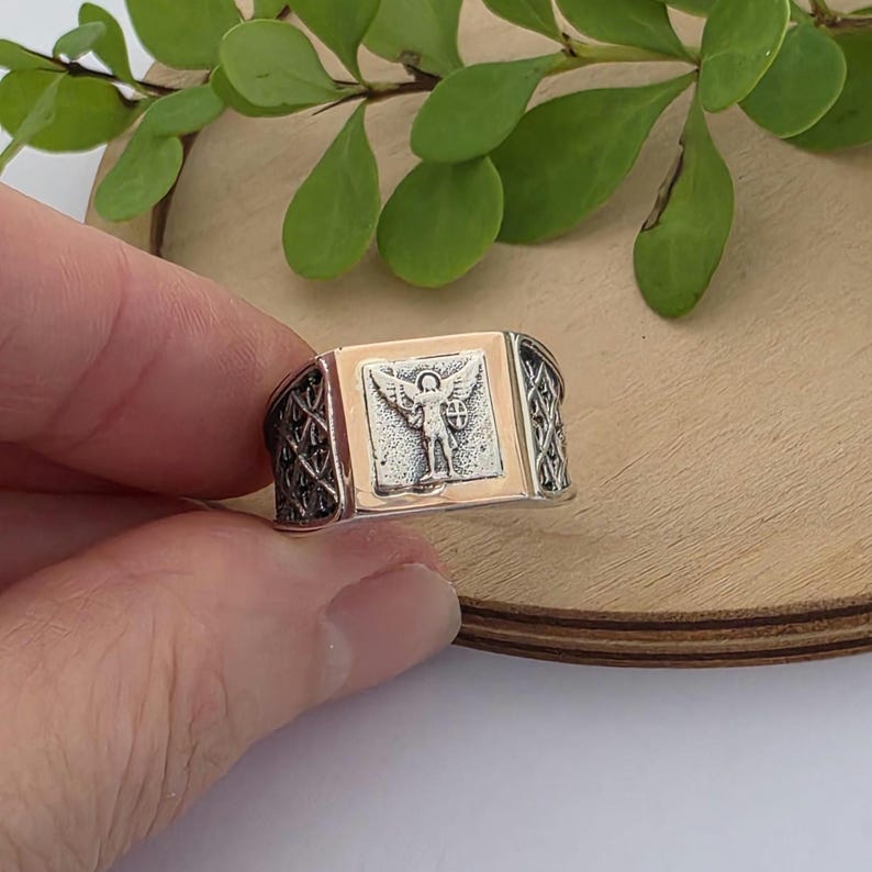 Archangel Michael Ring for Men 925 Sterling Silver Saint Michael Signet ...