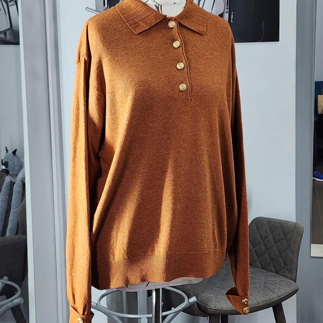 Vintage Long Sleeve Polo Sweater With Gold Buttons - Etsy