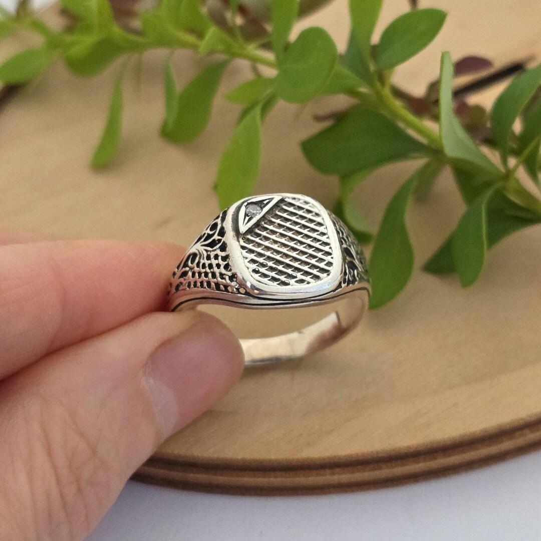 Vintage Mens Signet Ring Sterling Silver 925 Oxidized Big Size 14 Men ...