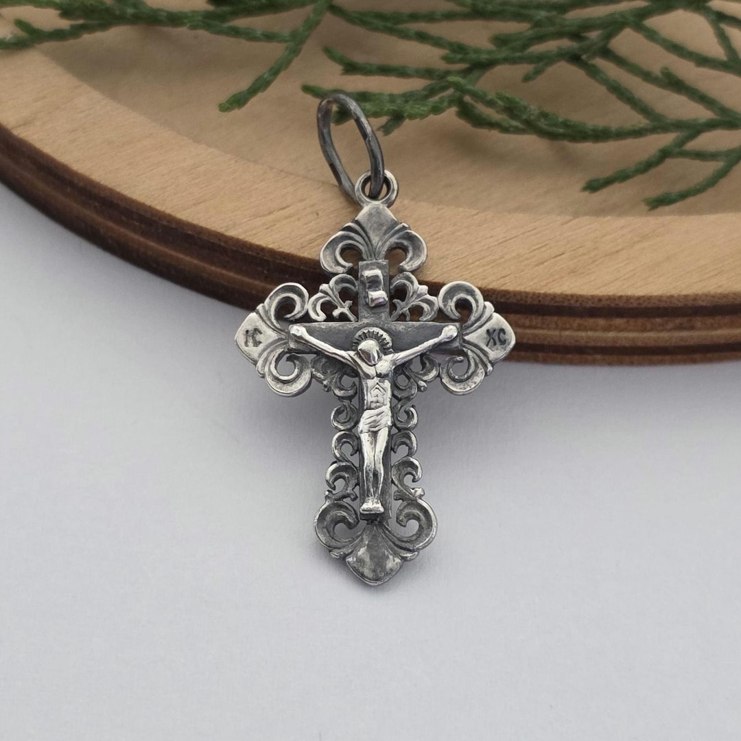 Filigree Sterling Silver Orthodox Cross Pendant Vintage Crucifix With ...