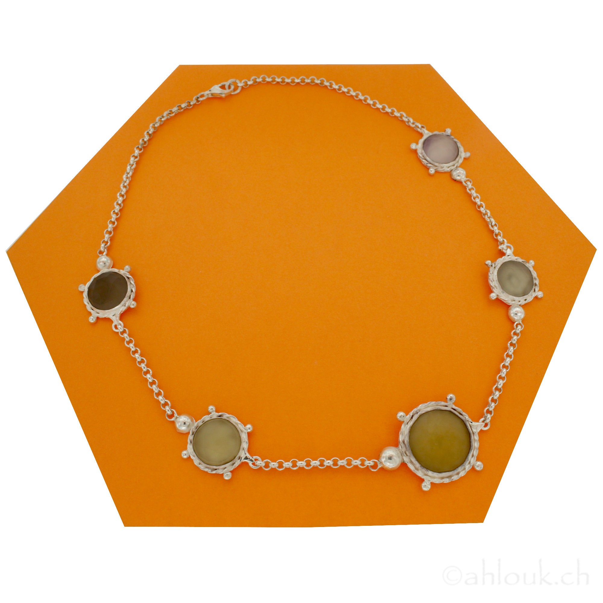 Turtle Chain Necklace Sterling Silver & Semiprecious Stone | Etsy