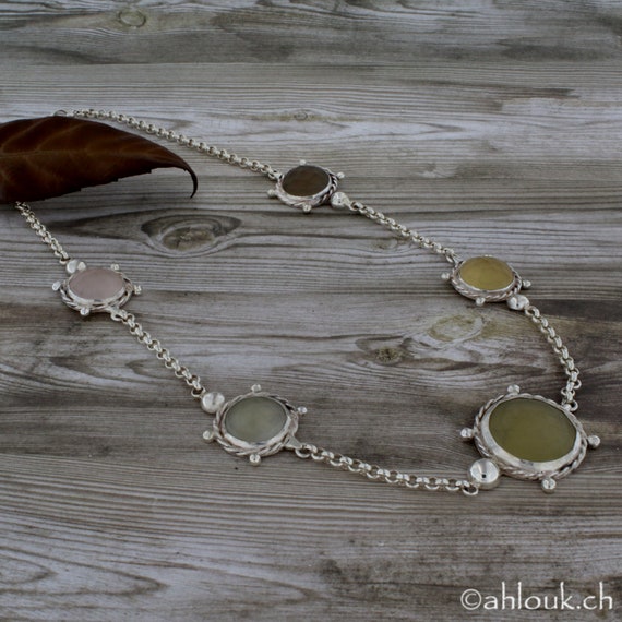 Turtle Chain Necklace Sterling Silver & Semiprecious Stone | Etsy