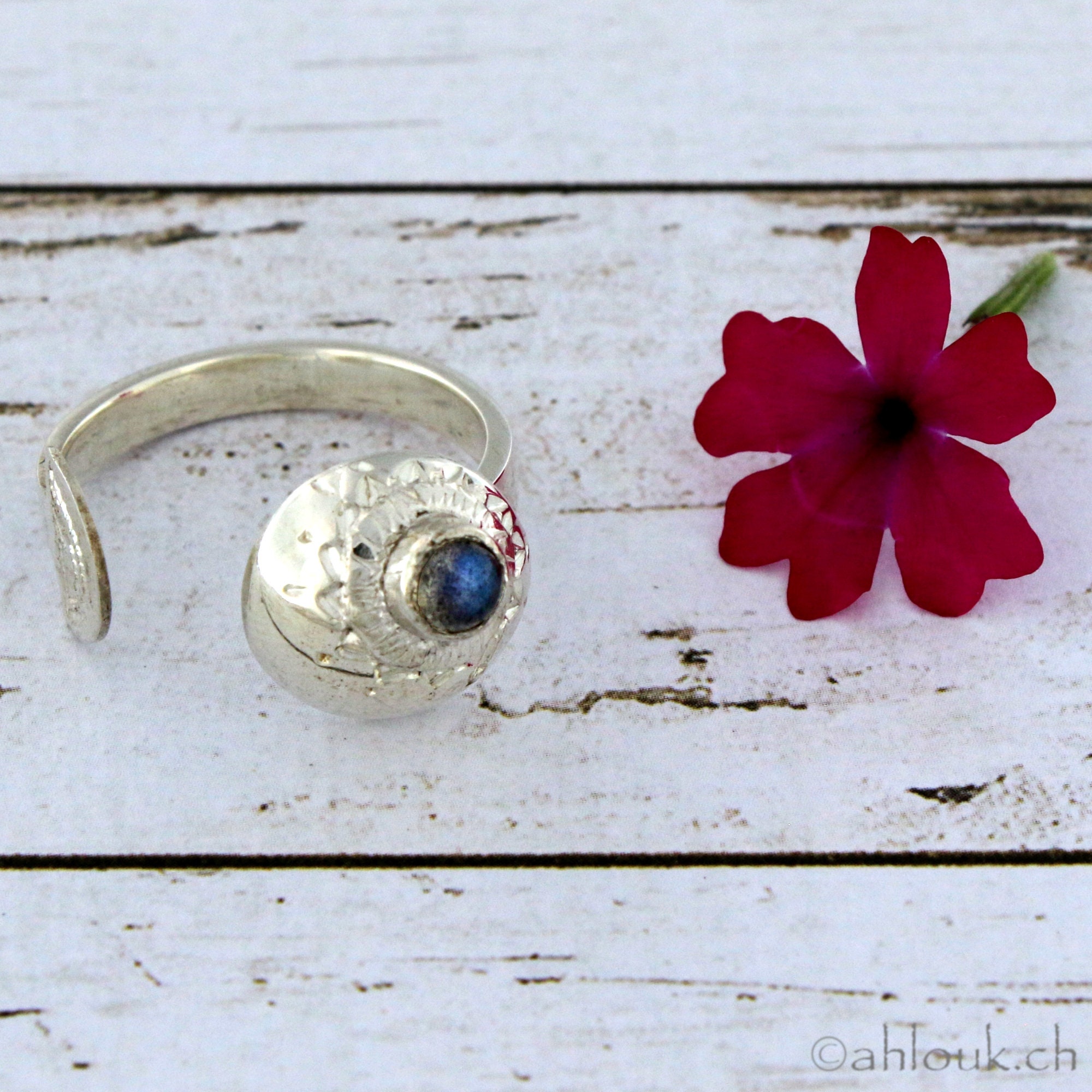 Adjustable Open Ring, Sterling Silver and Natural Stone, Tuareg ...