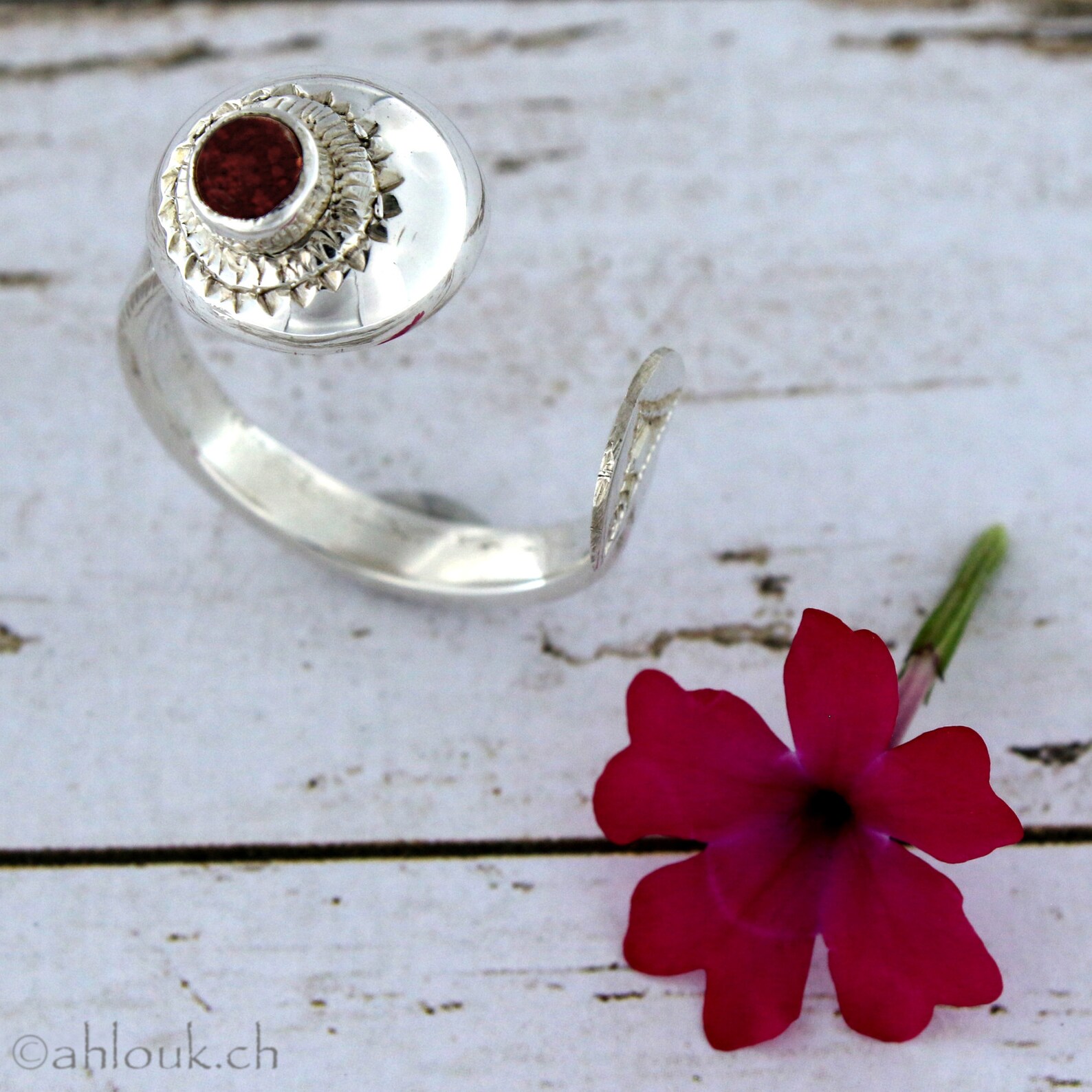 Adjustable Open Ring, Sterling Silver and Natural Stone, Tuareg ...