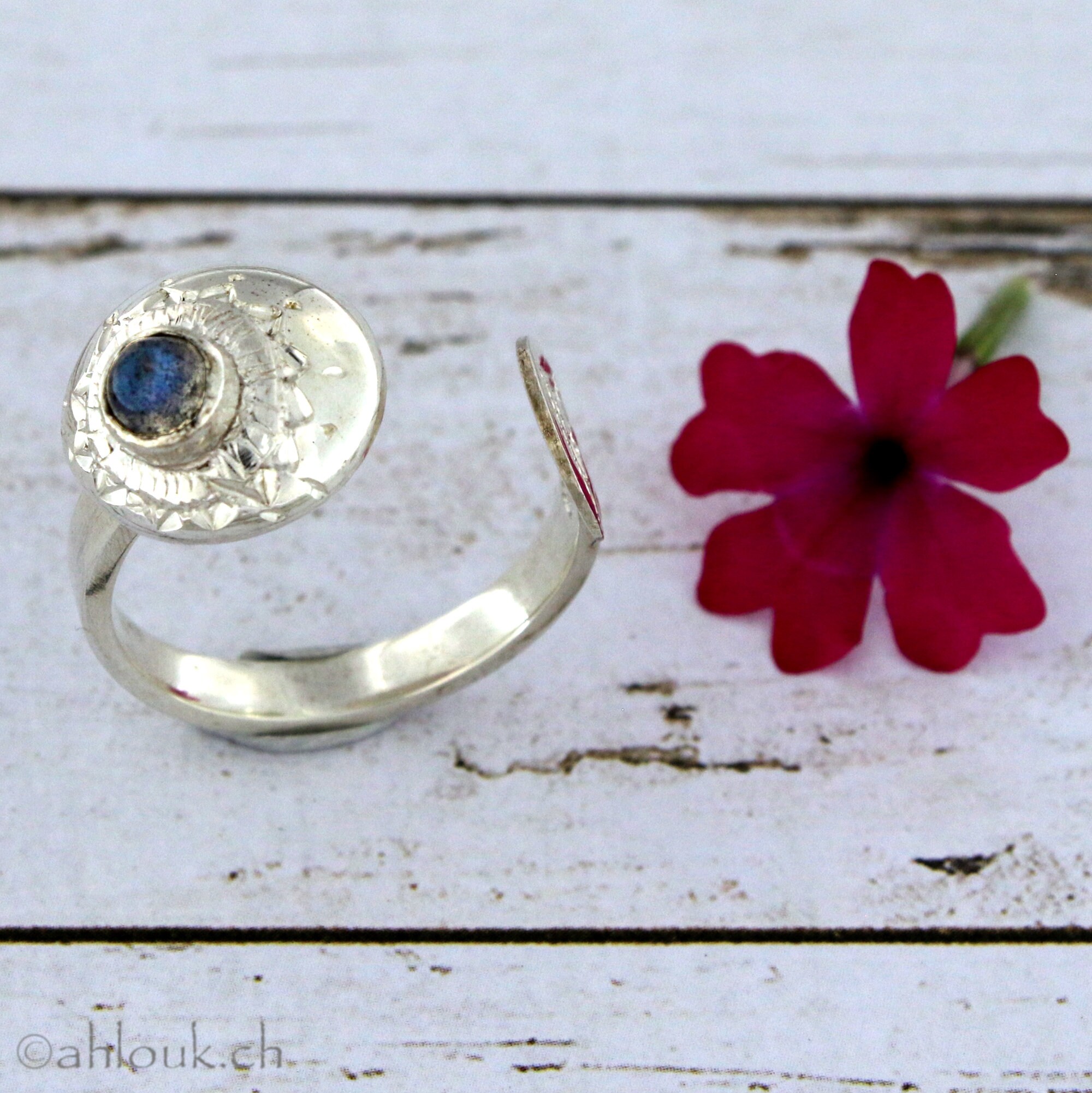 Adjustable Open Ring, Sterling Silver and Natural Stone, Tuareg ...