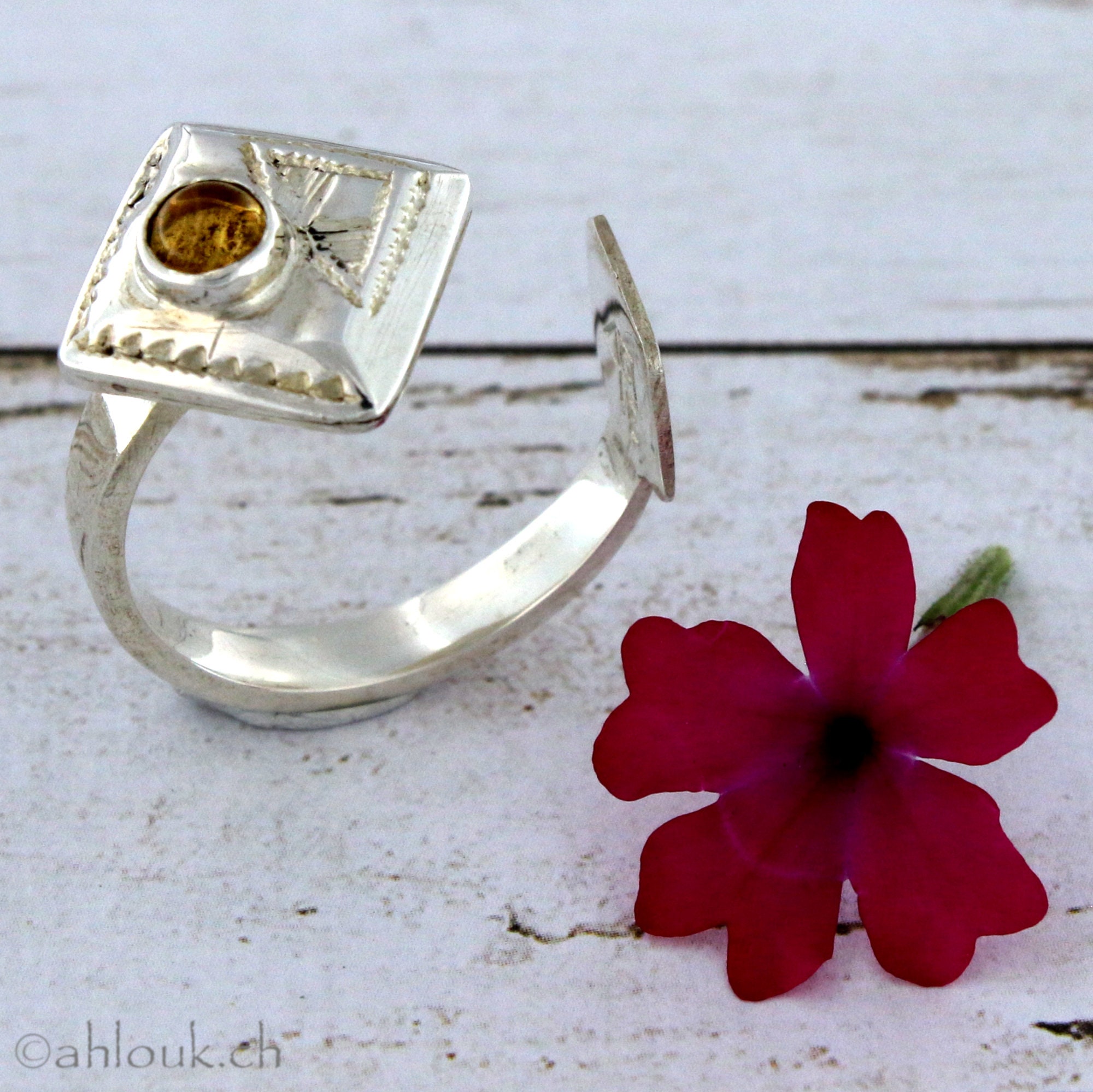 Adjustable Open Ring, Sterling Silver and Natural Stone, Tuareg ...