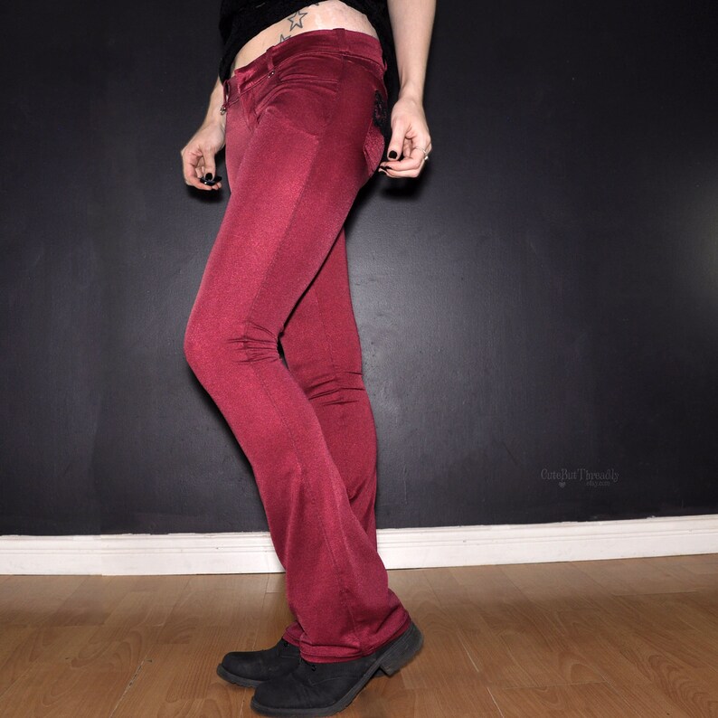 Burgundy Red Stretch Pants With Black Lace Pockets Red Boot - Etsy