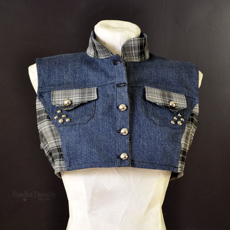 Cropped Denim Vest Punk Rock Vest Womens Studded Vest - Etsy