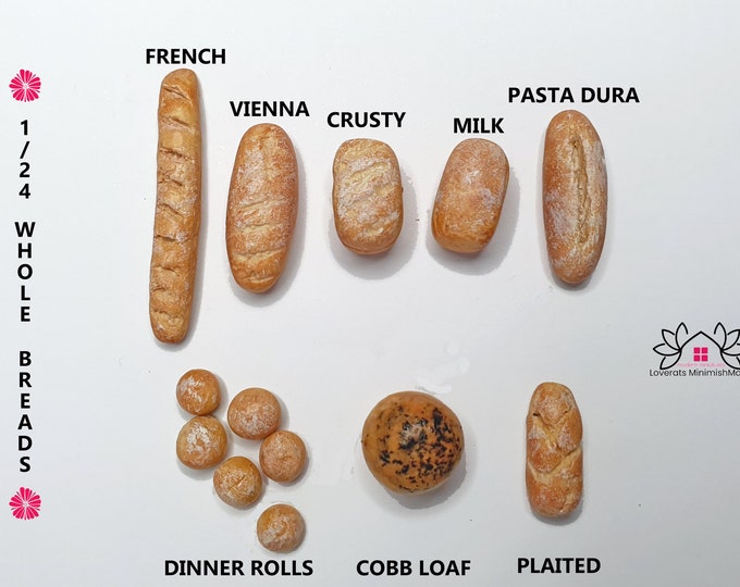 Half Scale Scale 1:24 Dollhouse Miniature Breads Whole Sliced Bakery ...