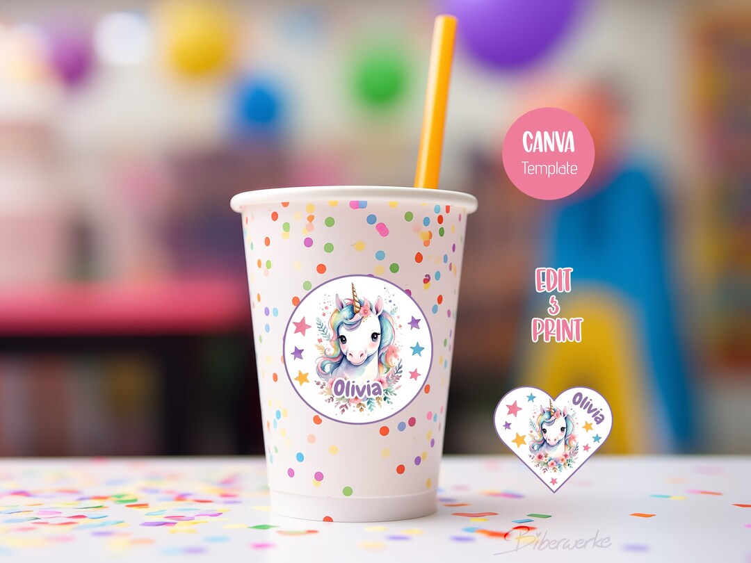 Template for Birthday Name Stickers With Watercolor Unicorn Birthday ...