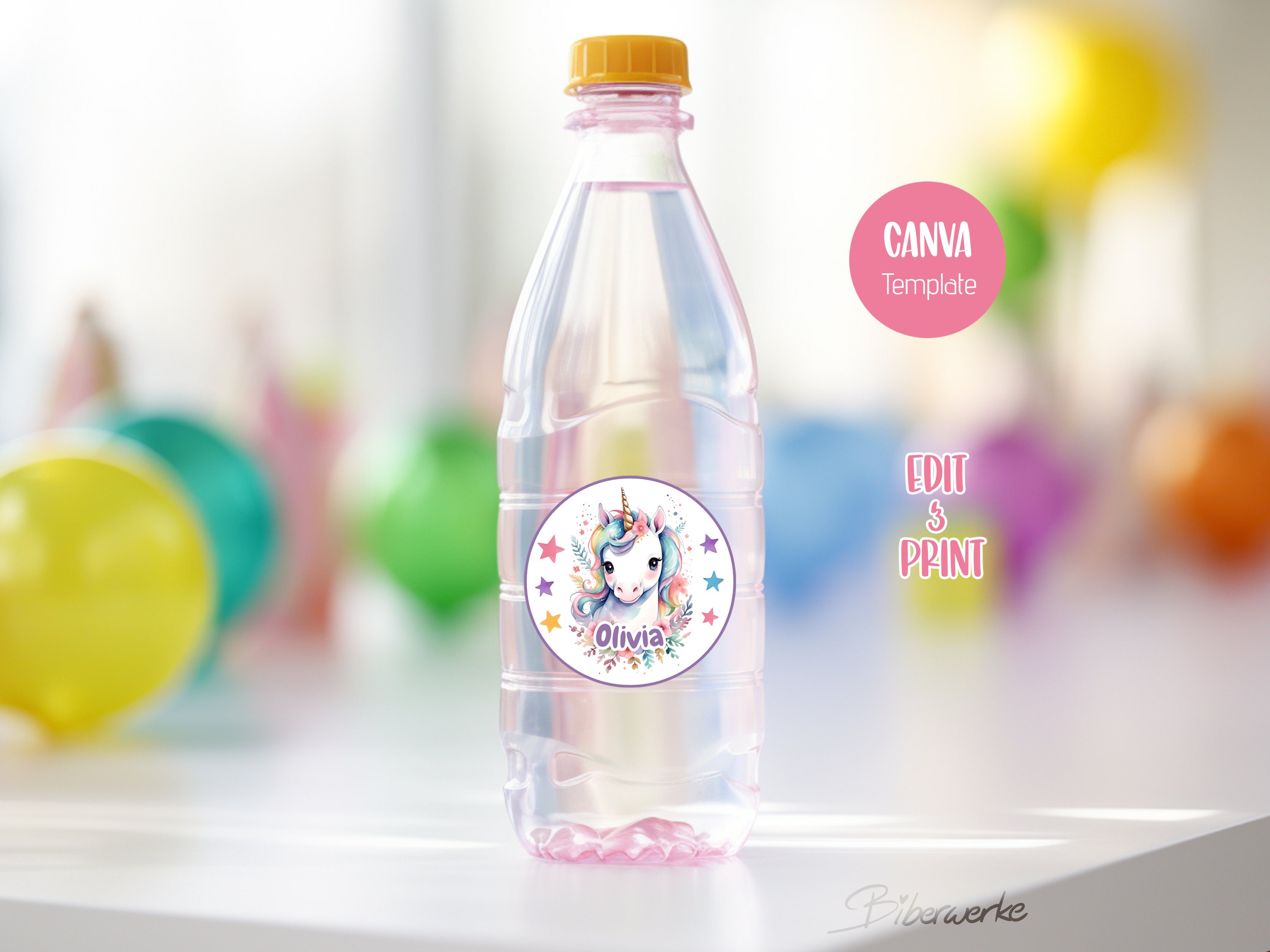 Template for Birthday Name Stickers With Watercolor Unicorn Birthday ...