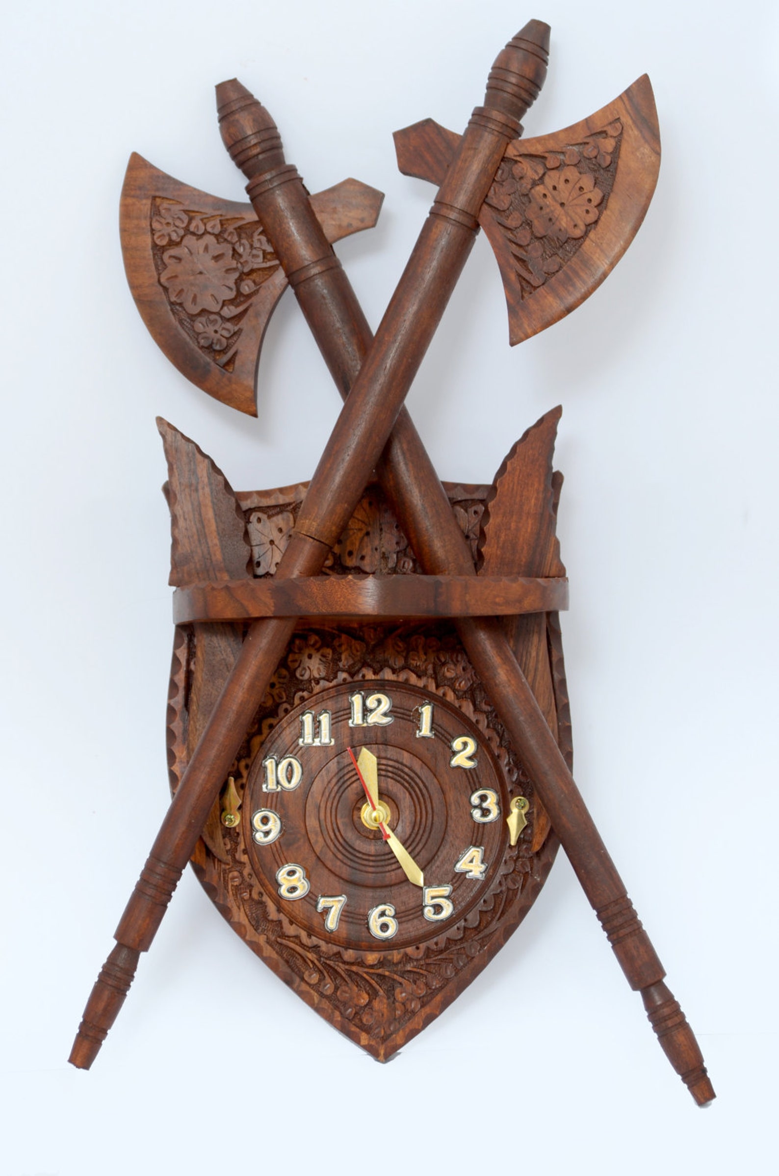Wooden Wall Clock With Axes Handmade - Etsy