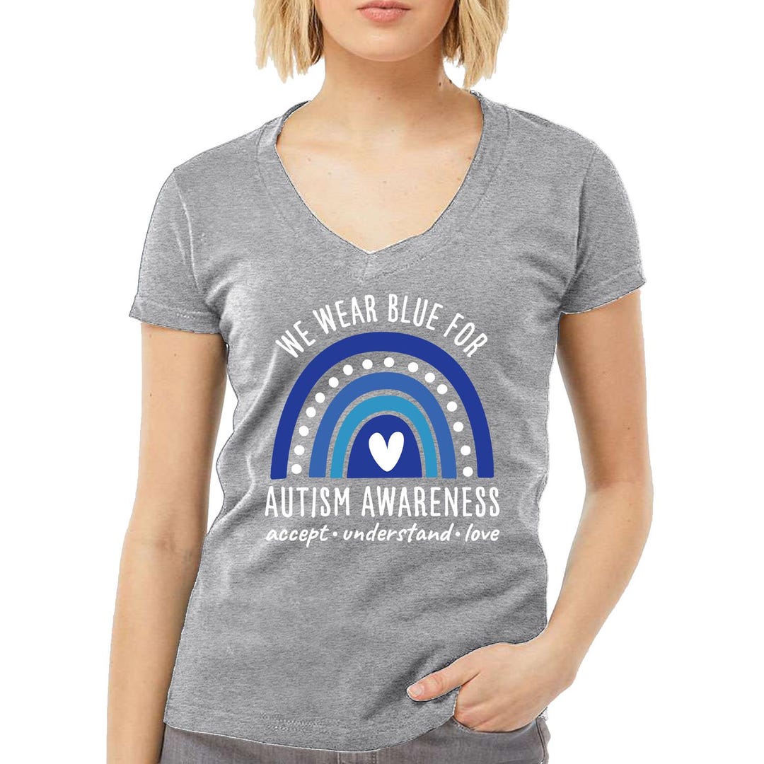We Wear Blue for Autism Awareness Women V-neck, Autism Mom V-neck ...