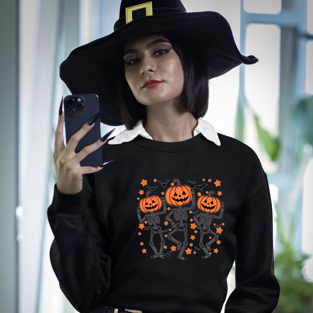 Funny Halloween Pumpkin Head Dancing Skeleton Sweatshirt, Halloween ...