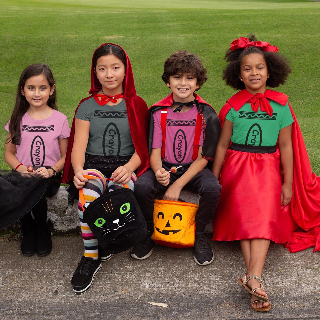 Crayon Matching Halloween Costume T-shirt for Youth, Colorful Crayon ...
