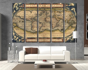 Vintage world map canvas set printed on canvas for wall | Etsy