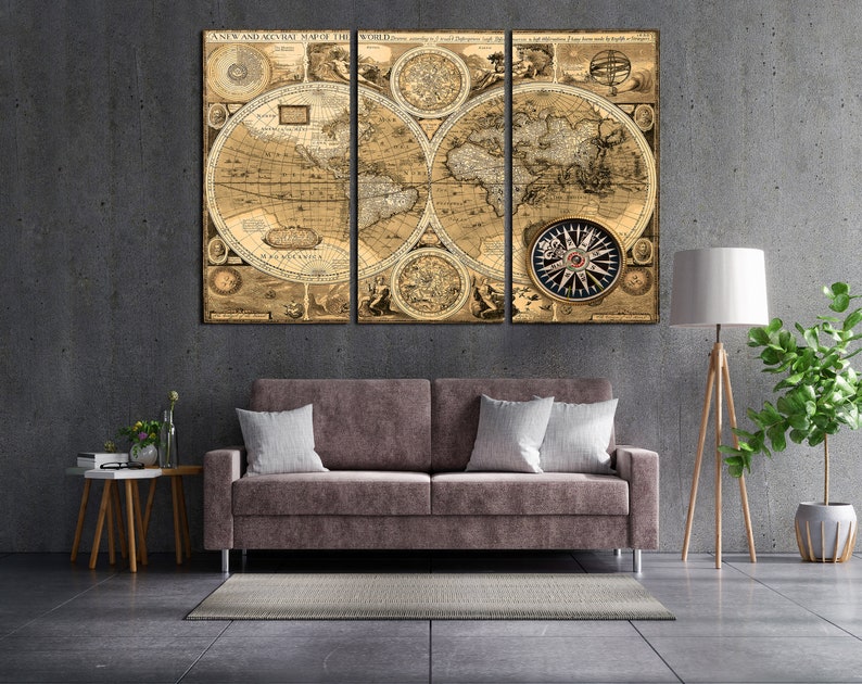 Vintage World Map Canvas Set Printed on Canvas for Wall - Etsy