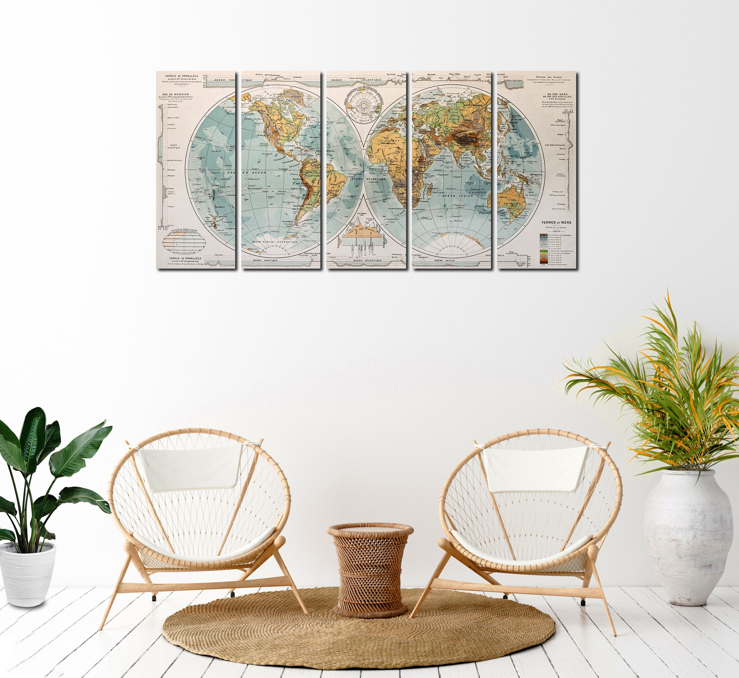 Colorful World Map Wall Art Canvas Set. Geographic Map With | Etsy