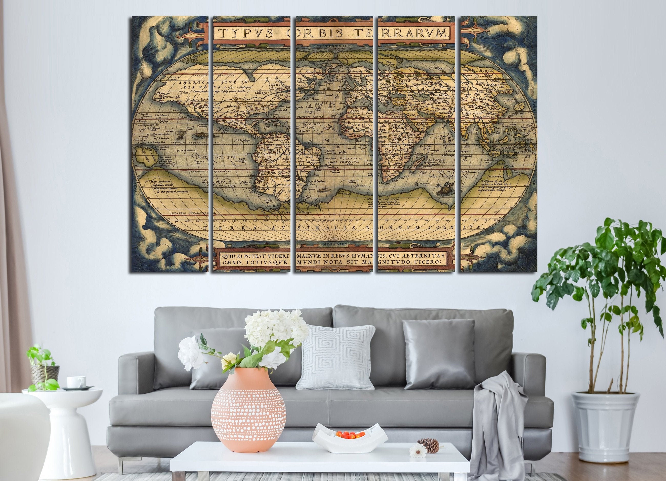 Vintage world map wall art canvas set. Antique world map wall | Etsy
