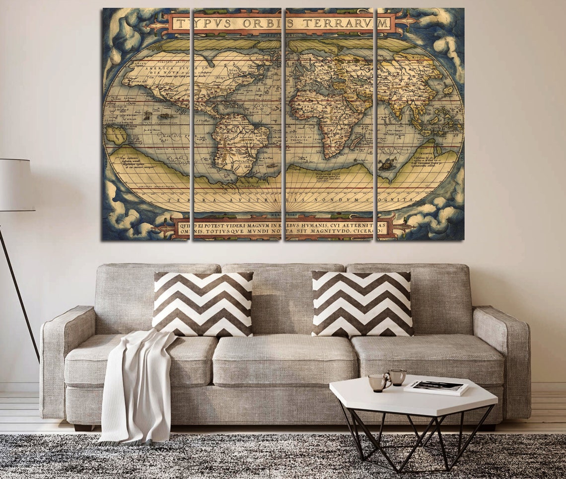 Vintage world map wall art canvas set. Antique world map wall | Etsy