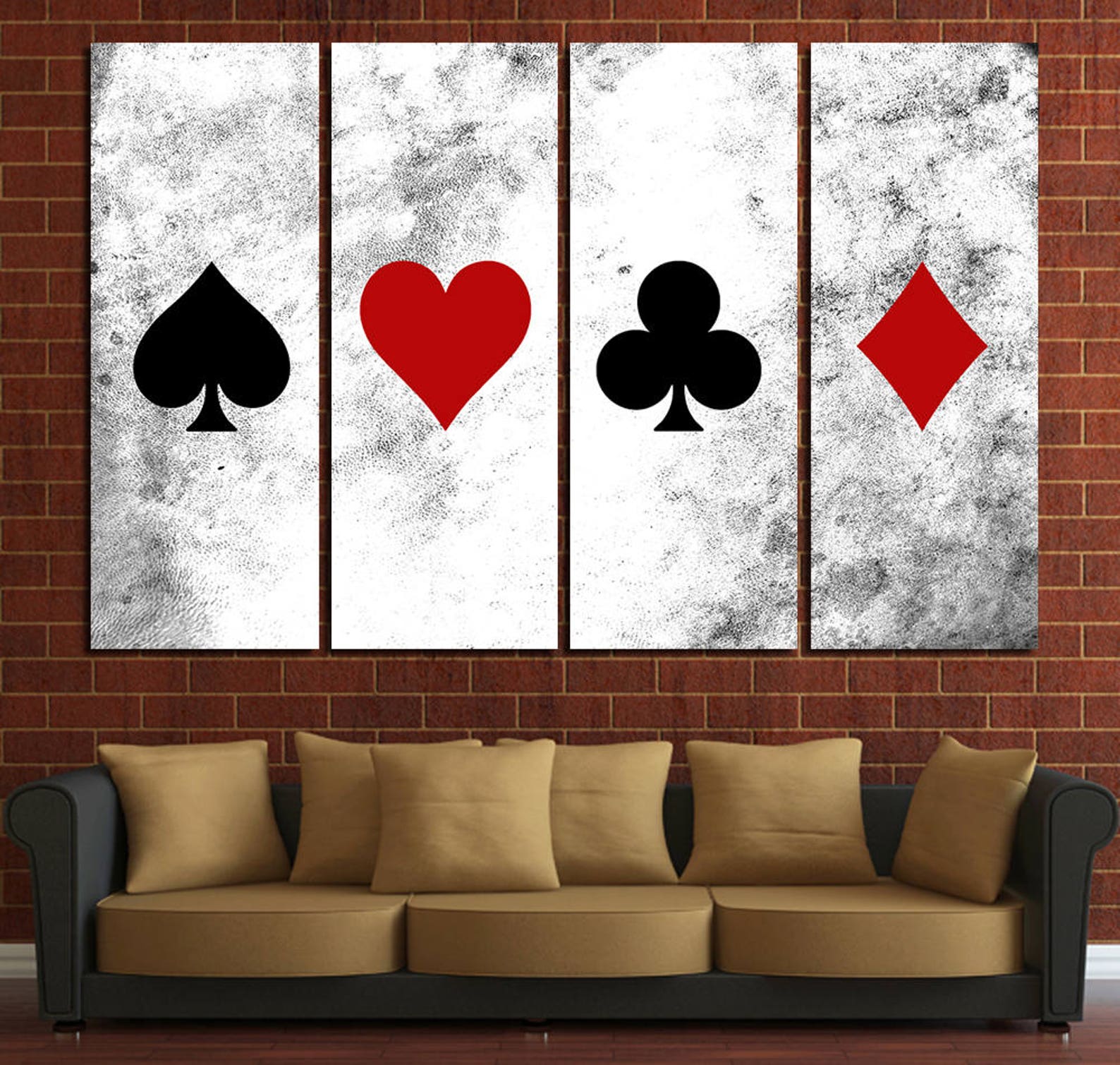 Poker Playing Cards Printed on Canvas for Wall Decoration, Contemporary ...