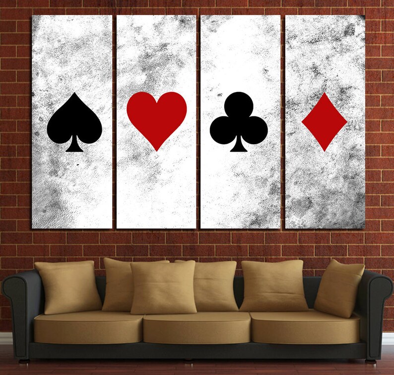 Poker Playing Cards Printed on Canvas for Wall Decoration, Contemporary ...