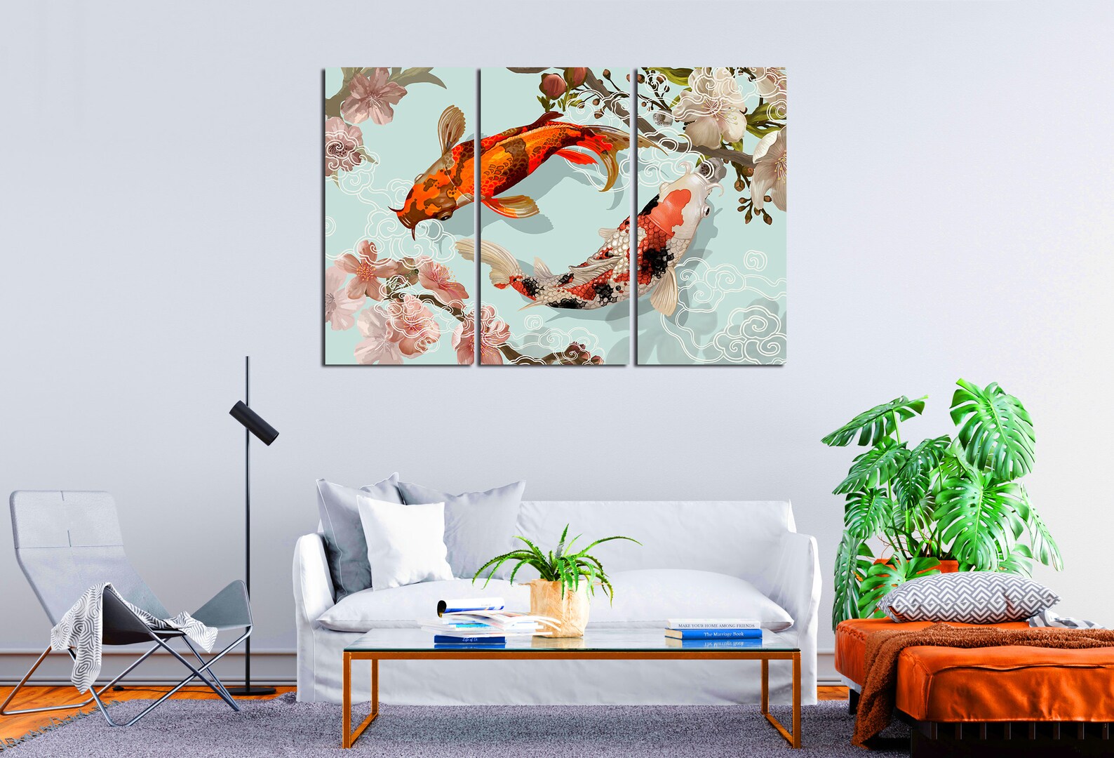 Set of Japanese minimalist canvas art Koi carp wall art Zen | Etsy