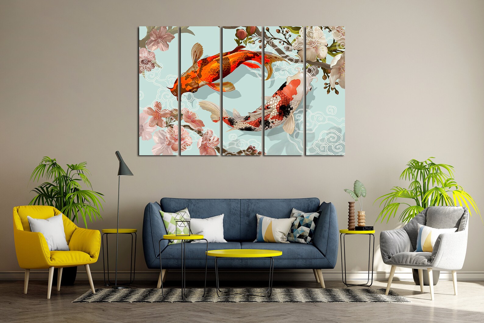 Set of Japanese minimalist canvas art Koi carp wall art Zen | Etsy