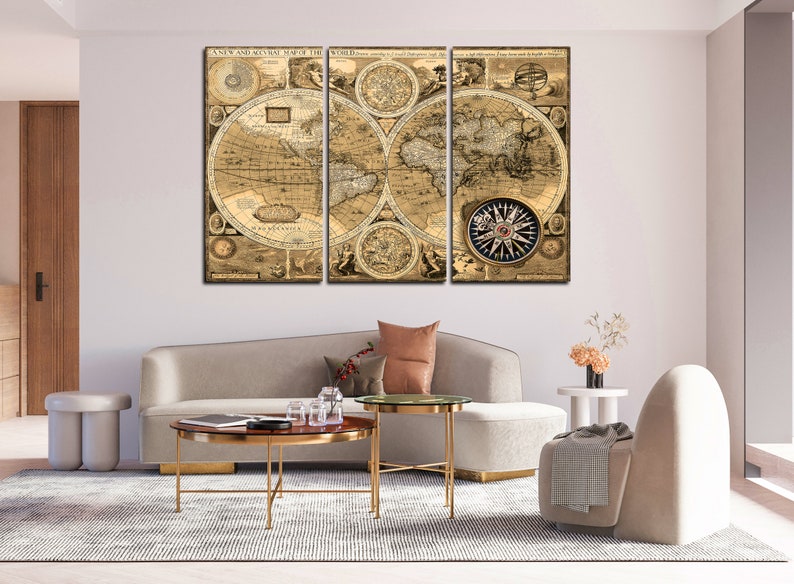 Vintage World Map Canvas Set Printed on Canvas for Wall - Etsy