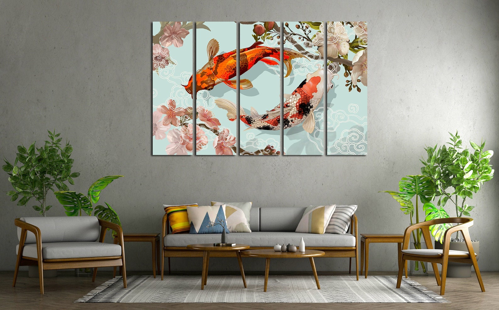 Set of Japanese minimalist canvas art Koi carp wall art Zen | Etsy