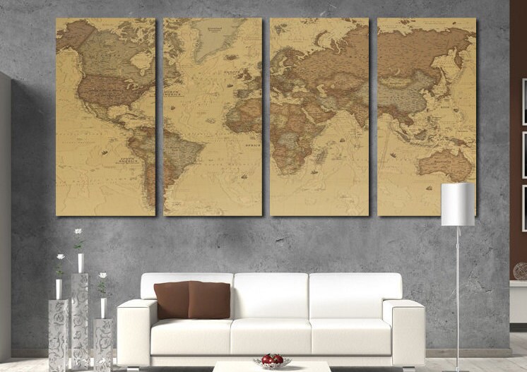 Push pin world map on canvas for wall decor. Travel map wall | Etsy