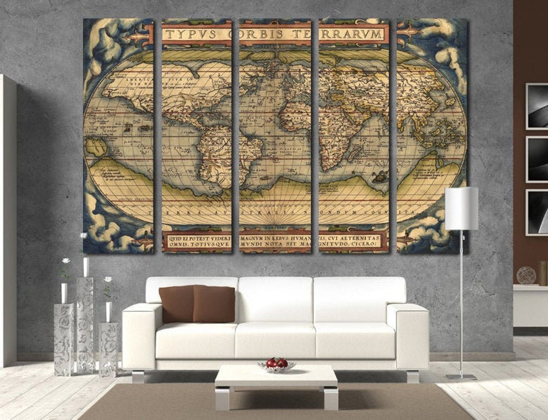 Cool Vintage World Map Wall Art Canvas Set. Antique World Map for Wall ...